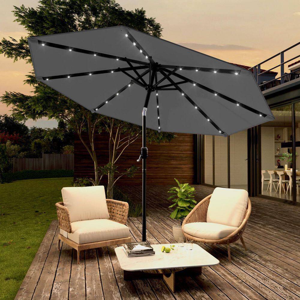 JOYESERY 9 ft. Steel Solar-powered Round Outdoor Market Patio Umbrella ...