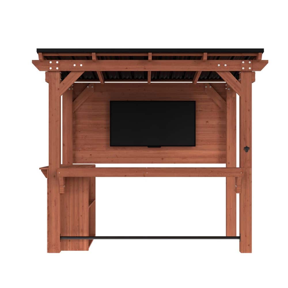 VEIKOUS 8.5 ft. x 6 ft. Fir Wood Outdoor Bar Gazebo Pergola with Metal ...