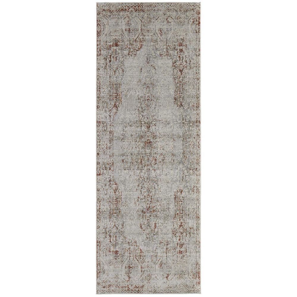 HomeRoots 3 ft. x 12 ft. Tan and Ivory and Orange Floral Area Rug ...