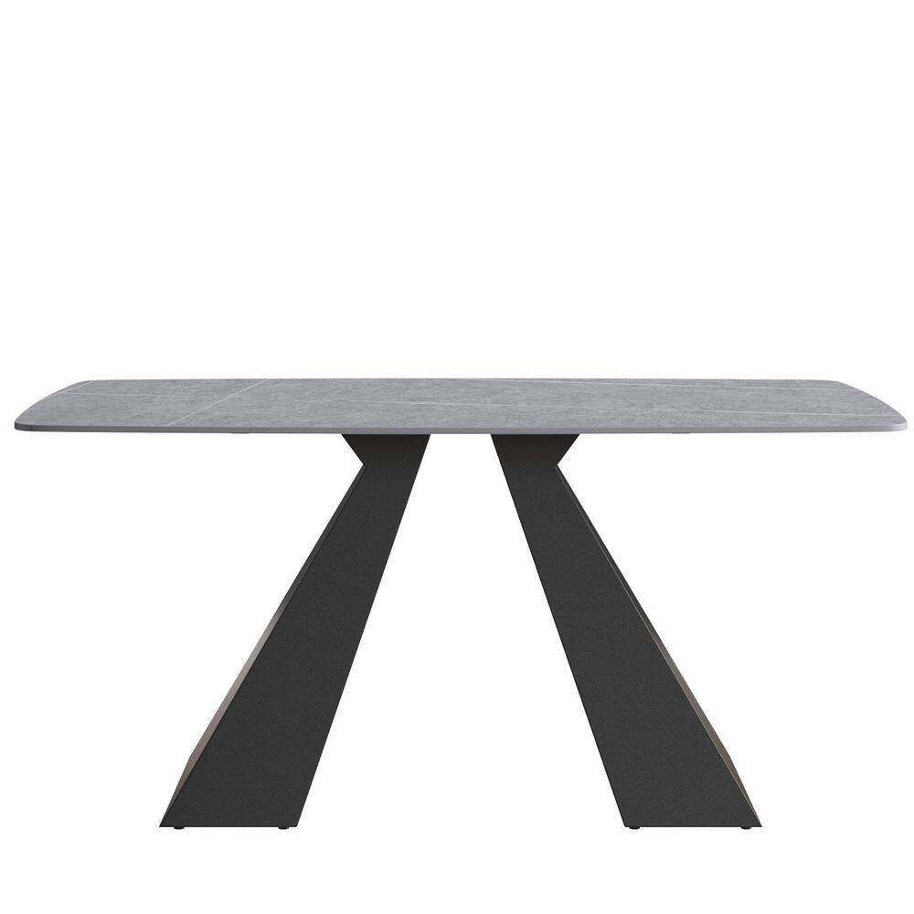 Magic Home 63 in. Round Edge Gray Sintered Stone Rectangle Top Pedestal ...