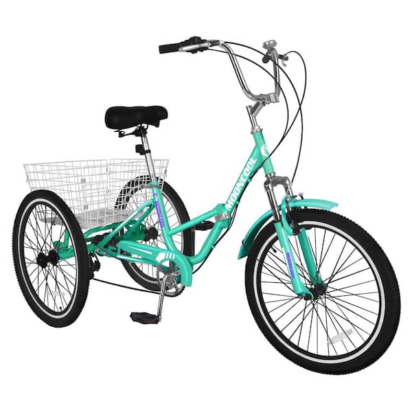 MOONCOOL Adult Folding Tricycle 7 Speed 24 in. Adult Tricycles 3 Wheel Bike Cruiser Trike with Large Basket Adjustable Seat X P24ZD QL The Home Depot