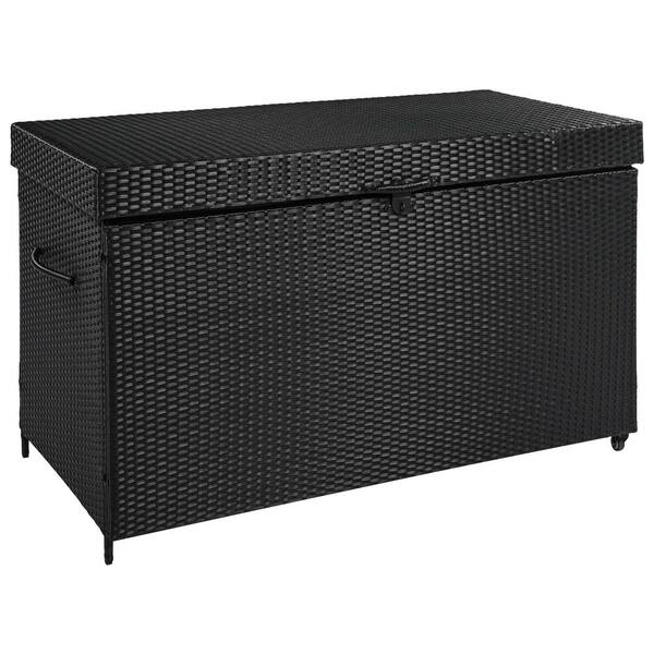 200 gal. Black Wicker Deck Box with Lockable Wheels, Outdoor Storage ...