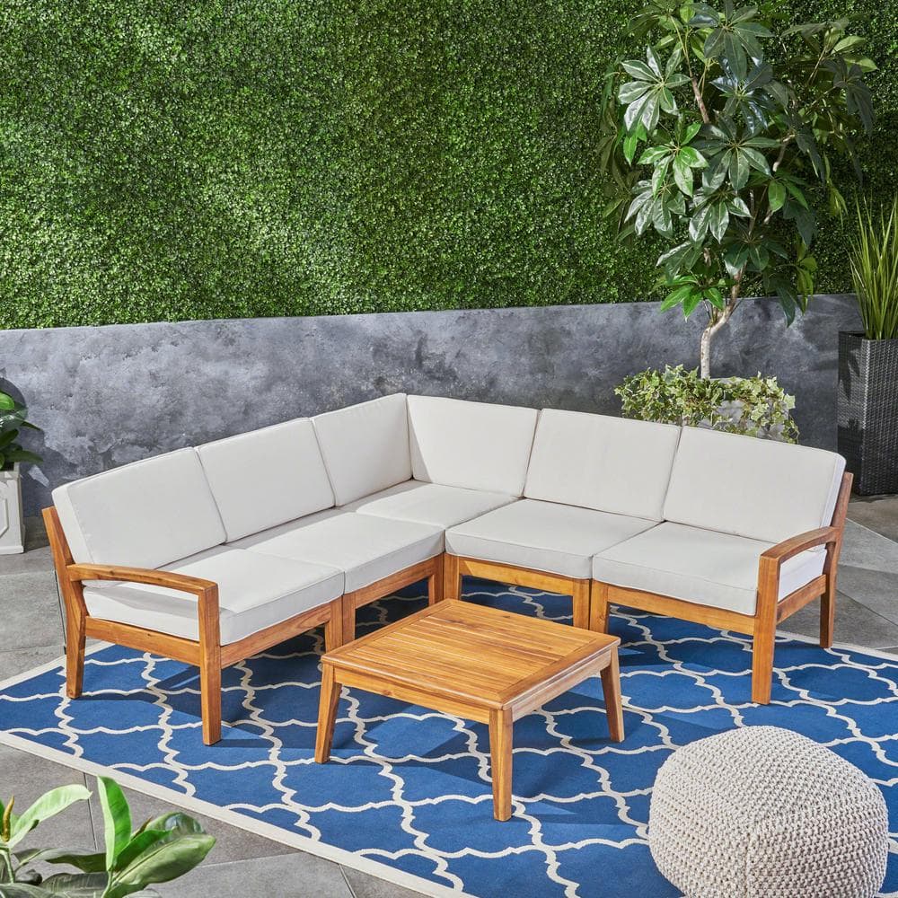 Noble House Grenada Teak Brown 6-Piece Wood Outdoor Patio Conversation ...