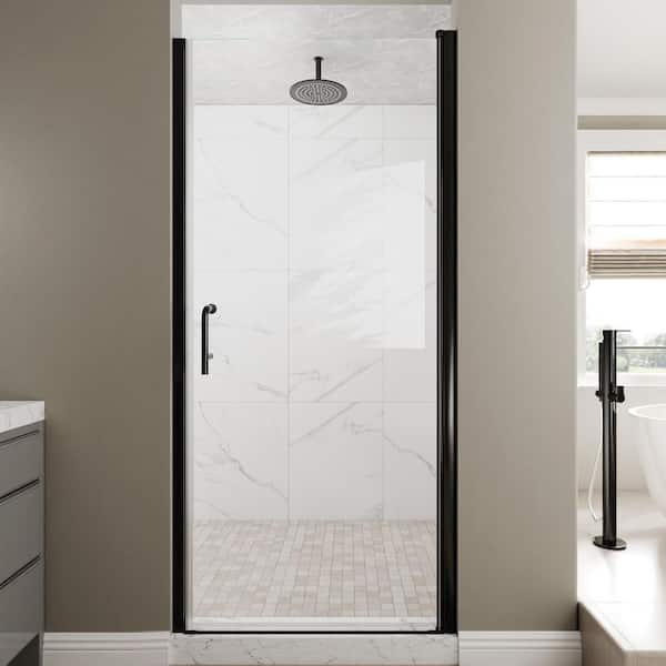 ORGANNICE 36 to 37-1/4 in. H Pivot Swing Frameless Shower Door in Black with Clear Glass FP36MB ...