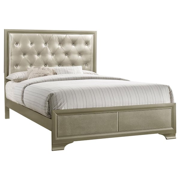 Coaster Beaumont Gold Wood Frame Queen Panel Bed with Upholstered ...