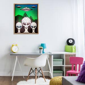 Stupell Industries Vintage Aliens and UFO by Kim Allen Black Floater ...