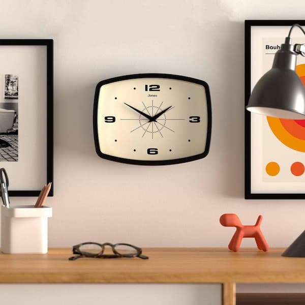 10 in. W Rectangular Retro Black Analog Plastic Wall Clock HP10926-056 ...