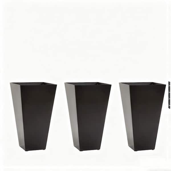 (Set of 3) Large 16 in. Dia Gray Plastic Tall Planters with Flower Pots ...