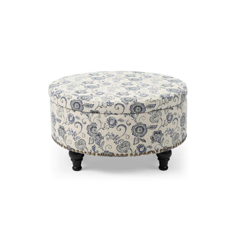 Multi-Colored Round Storage Ottoman with Nailhead Paisley 91024-63 ...