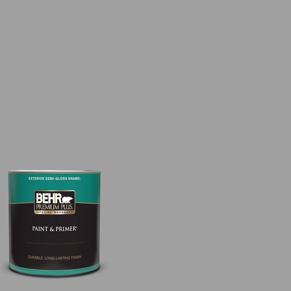 BEHR PREMIUM PLUS 1 qt. #PPU26-06 Elemental Gray Semi-Gloss Enamel ...
