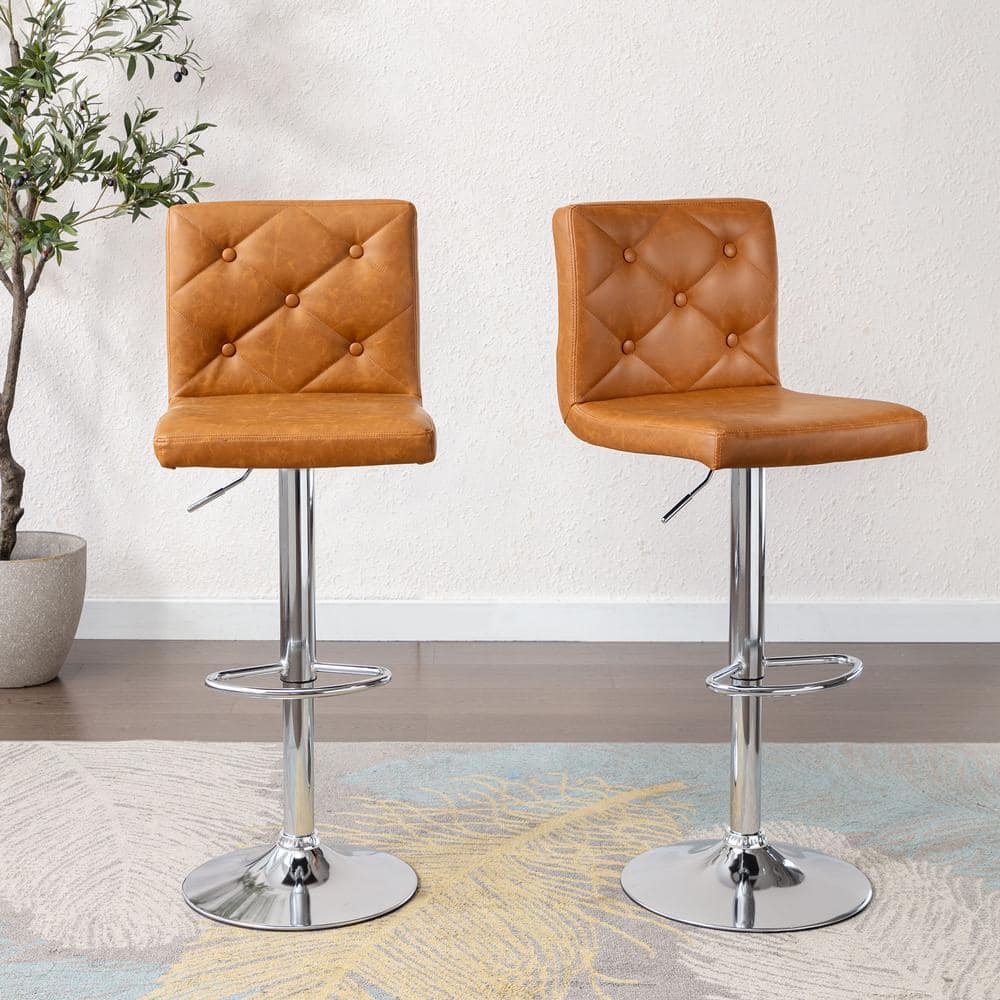 VECELO Bar Stools Set 24 in. Brown High Back Metal Bar Stools Counter ...