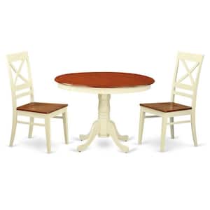 East West Furniture 3-Piece Buttermilk and Cherry Solid Wood Top ...