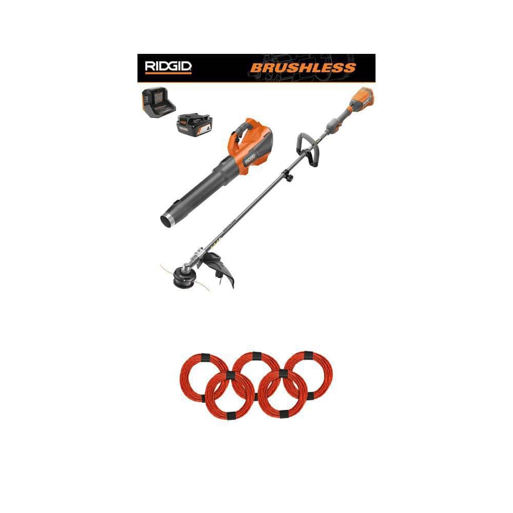 RIDGID 18V Brushless 14 in. Cordless String Trimmer and Leaf Blower Kit ...