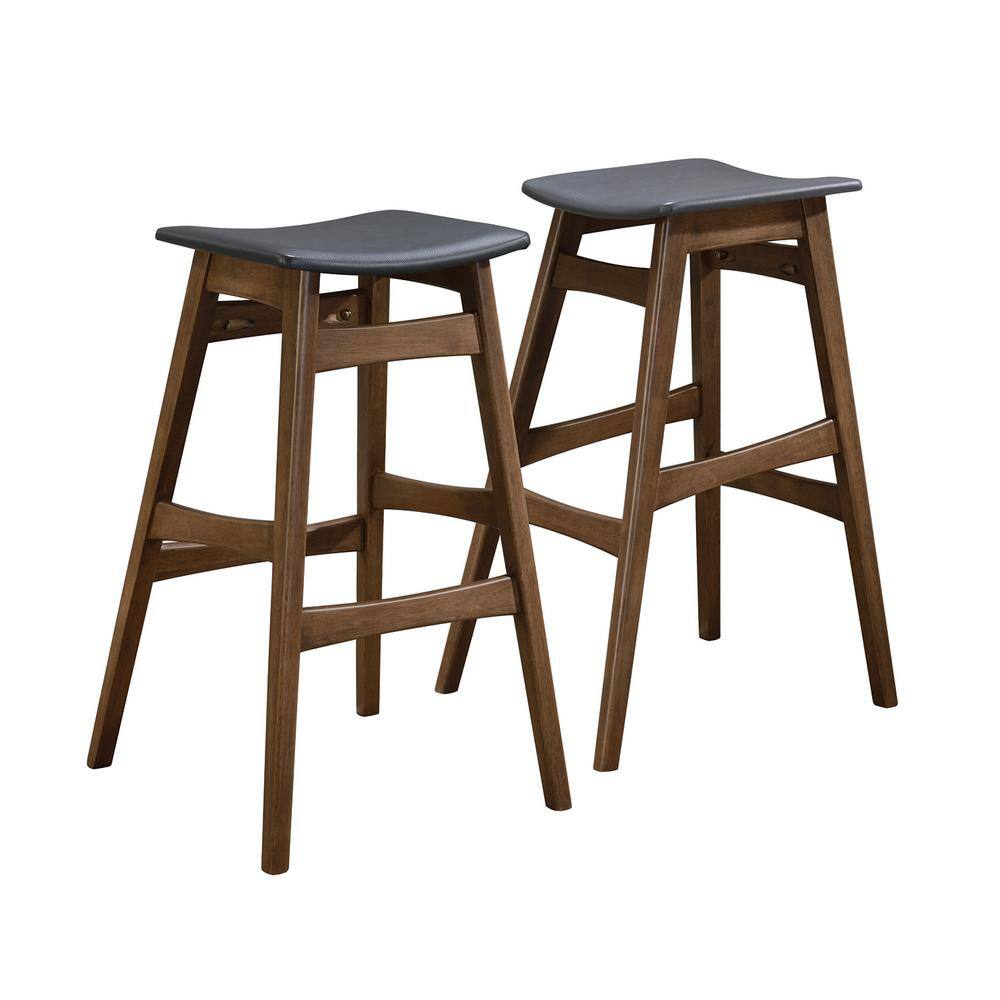 Coaster 30 in. Grey Leatherette Wood Frame Barstool with Walnut Finish ...