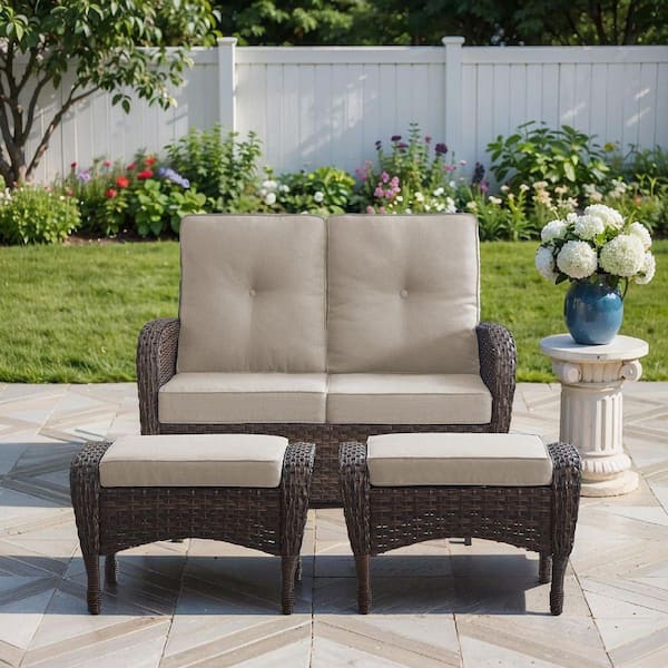 Bellefurn Rotavia Brown 50 in. 2-Person Wicker Outdoor Glider Patio 3 ...