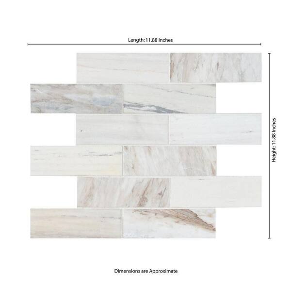 MSI Angora Subway 12 in. x 12 in. Polished Marble Mesh-Mounted Mosaic ...