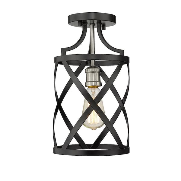 Malcalester 8 in. 1-Light Matte Black and Brushed Nickel Flush Mount ...