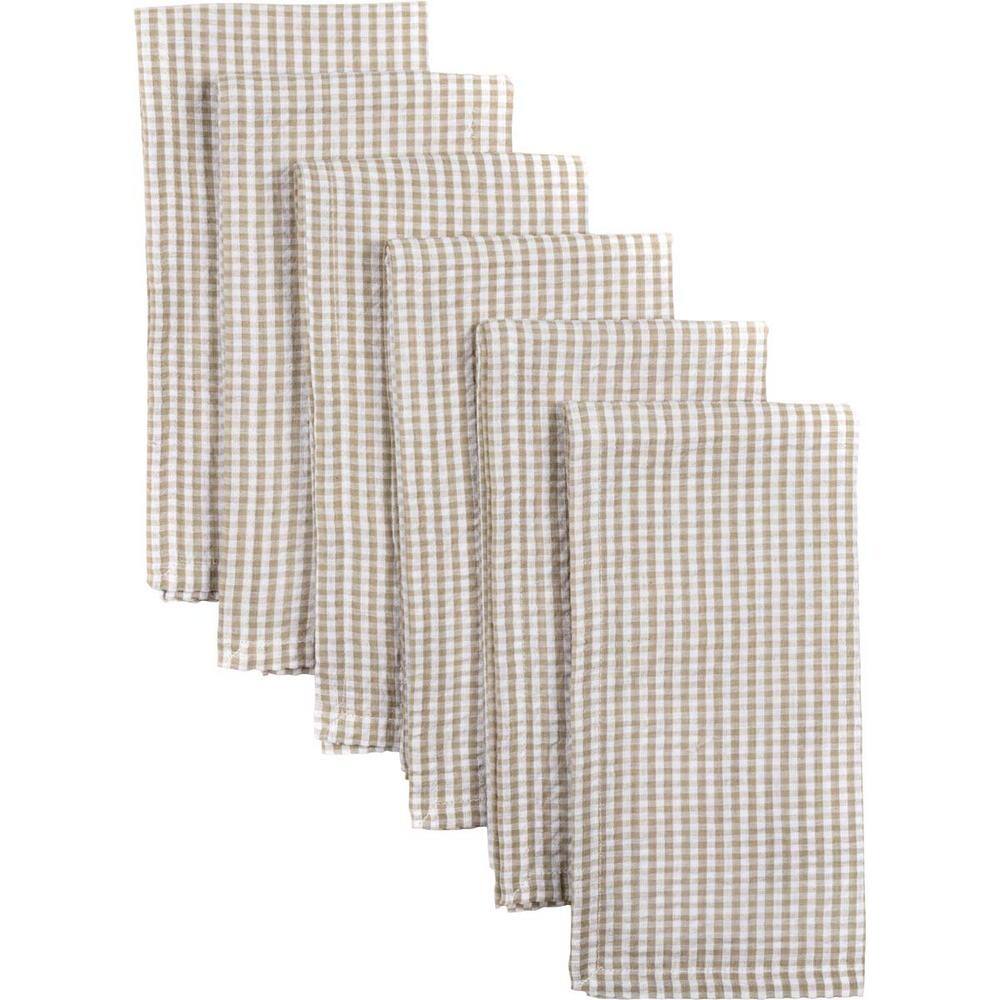 VHC Brands Keeley 18 in. W. x 18 in. Taupe Gingham Check Cotton Napkins ...