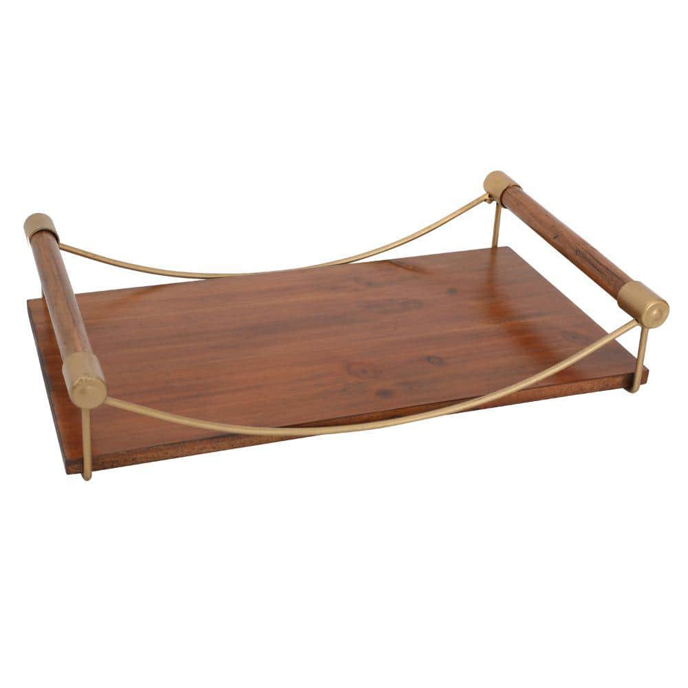 THE URBAN PORT Brown Decorative Wooden Serving Tray with Side Handles ...