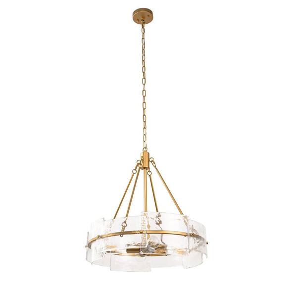 Briignite 60-Watt 4-Light Gold Round Drum Pendant Light with Clear ...
