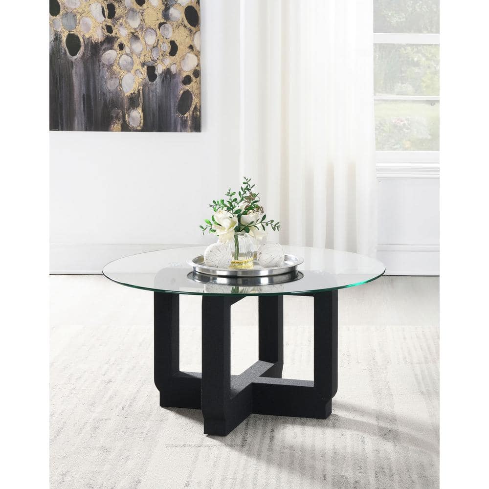 Coaster Acklin 35.5 in. Black Round Clear Glass Top Coffee Table 710488 ...
