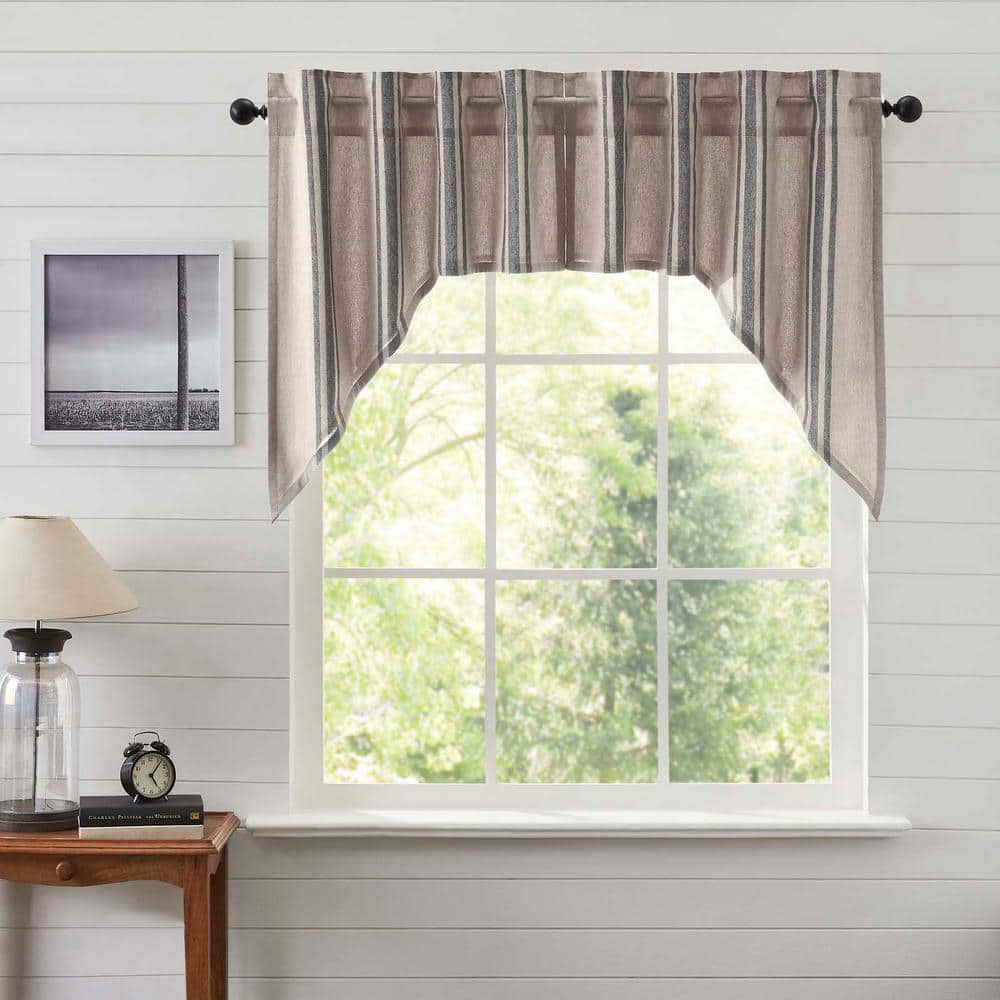 VHC BRANDS Grain Sack 36 in. L Cotton Swag Valance in Charcoal Black ...
