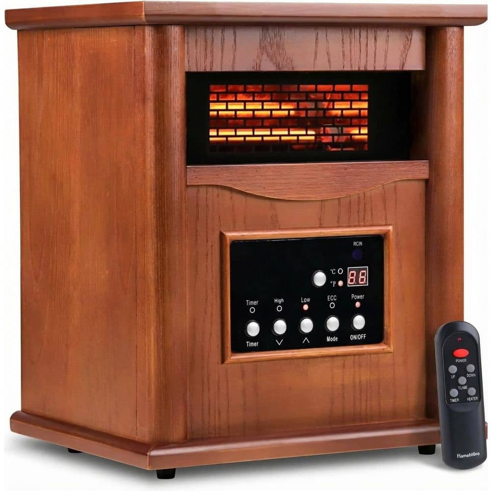 AIRO COMFORT 1500W Electric Radiant Infrared Cabinet Space Heater for Indoor Use with Remote ...