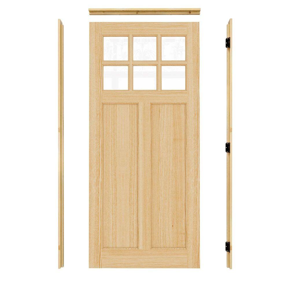 ARK DESIGN 36 in. x 80 in. Right-Handed 6-Lite Clear Glass and 2-Panel Unfinished Pine Wood ...