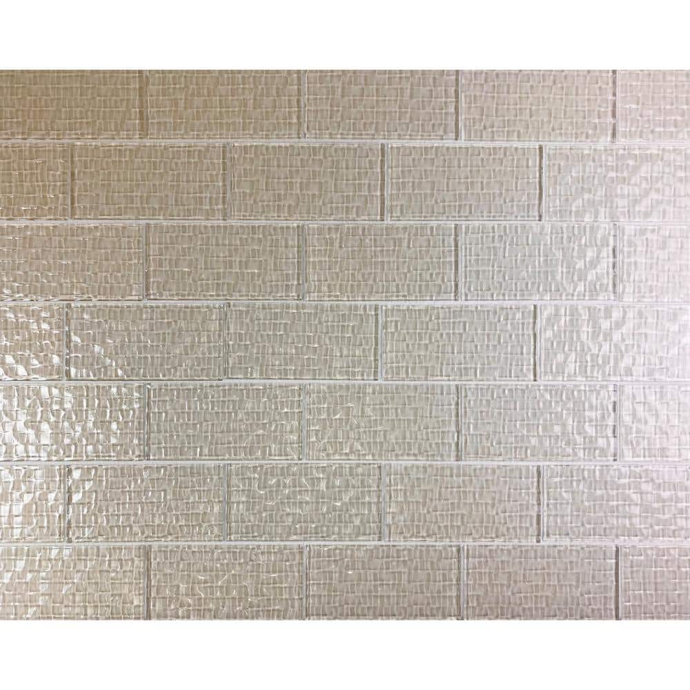 ABOLOS Coastal Cream 3 in. x 6 in. Glossy Textured Glass Subway Wall ...