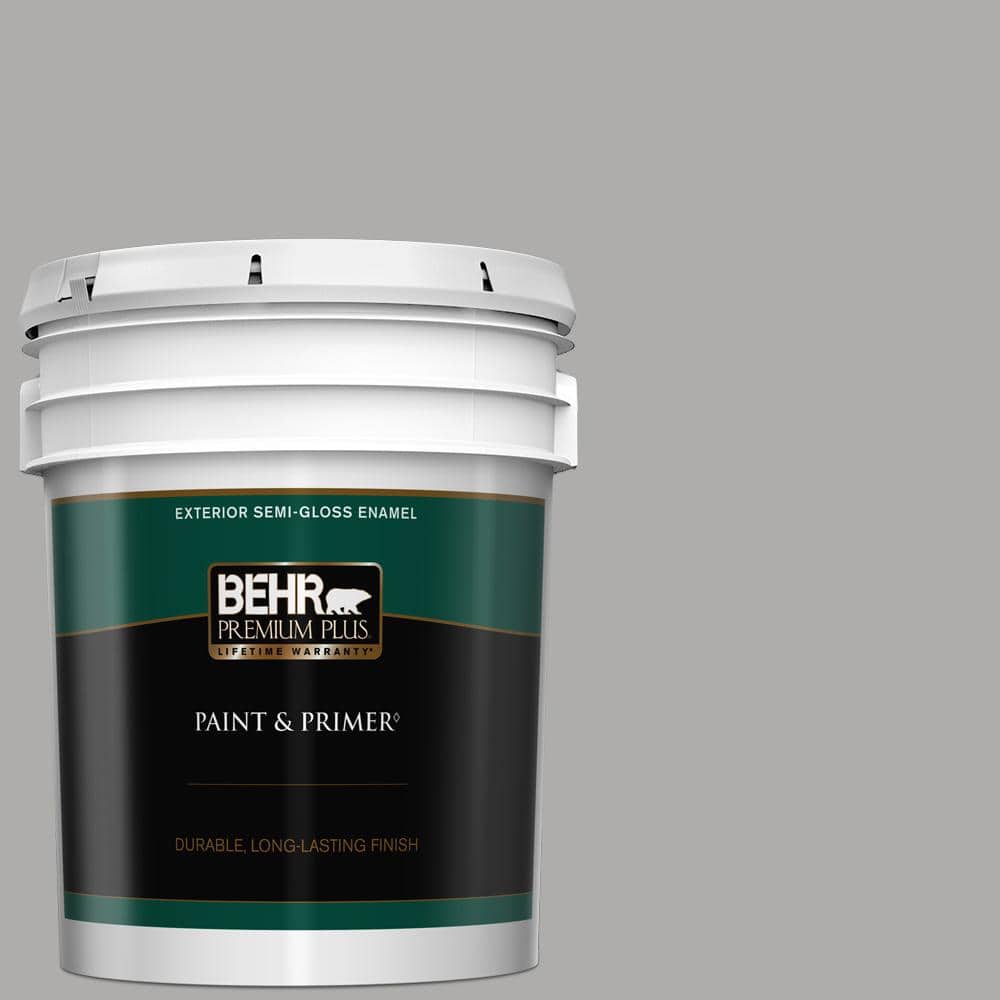 BEHR PREMIUM PLUS 5 gal. #N520-3 Flannel Gray Semi-Gloss Enamel ...