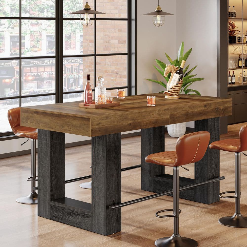 BYBLIGHT Kearsten 35.43 in. H Rustic Brown Rectangle Bar Table Seats 4 ...