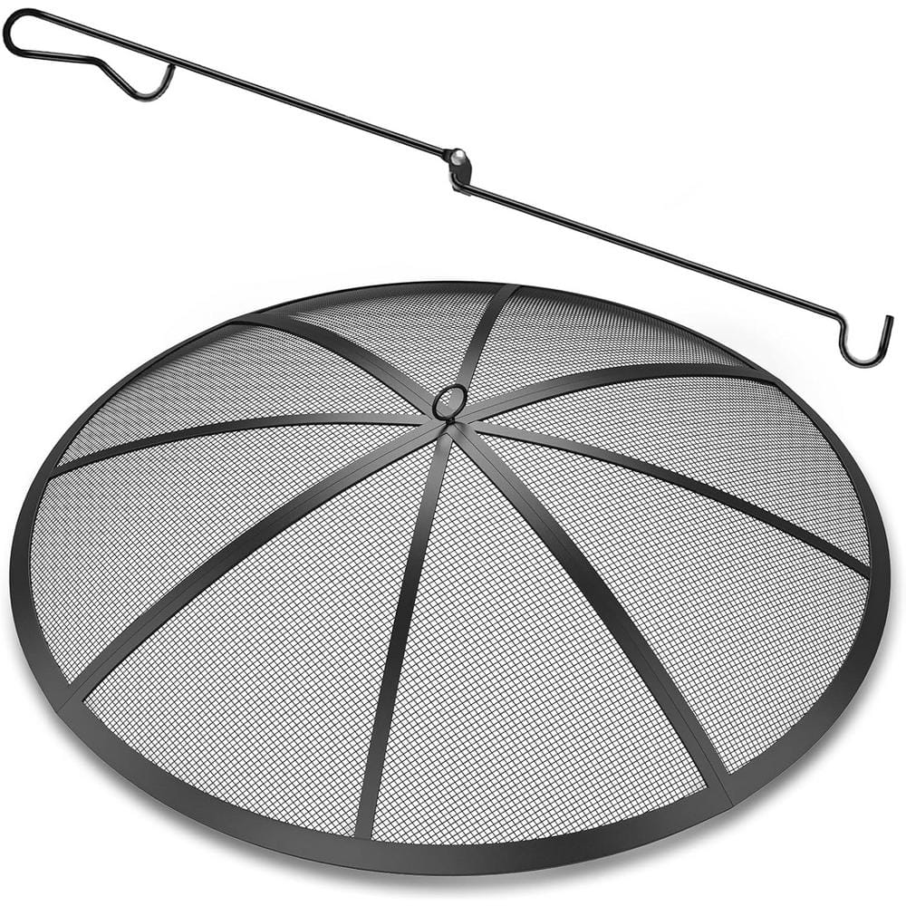 Misopily Outdoor Fire Pit Spark Screen Round Cover 22 in. with Handle ...