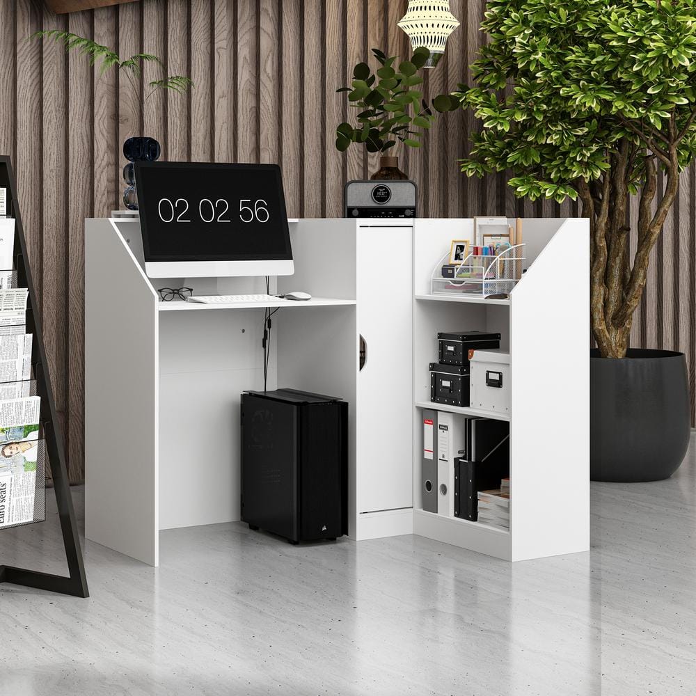 FUFU&GAGA 47.2 in. W L-Shape White Wooden Corner Writing Desk, Computer ...