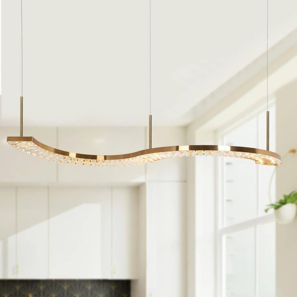 LNC 42.6 in. W 1-Light Integrated LED Plated Brass Linear Island ...