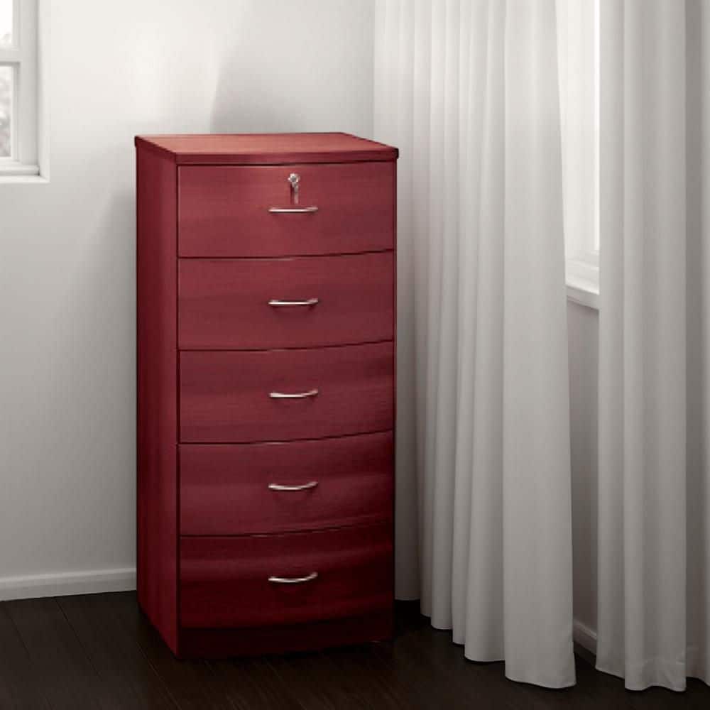 Benjara Zyl Mahogany Red Brown 5-drawer 18 in. Tall Dresser without ...