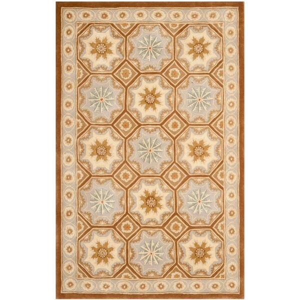 SAFAVIEH Naples 5 ft. x 8 ft. Ivory/Brown Geometric Border Area Rug ...