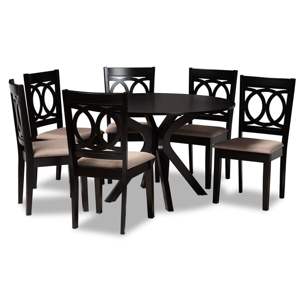 Baxton Studio Sanne 7-Piece Sand and Dark Brown Dining Set ...