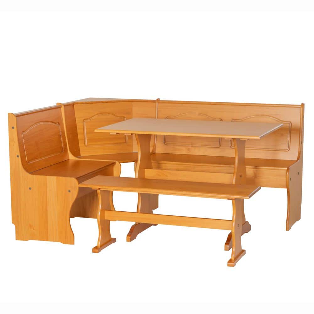 Linon Home Decor Zoe 3-Piece L-Shaped Natural Brown Wood Top Nook ...