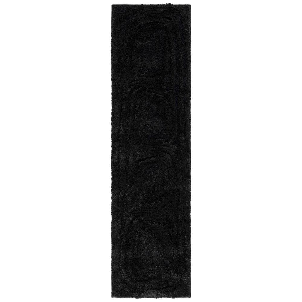 SAFAVIEH Hi-Lo Shag Black 2 ft. x 7 ft. Swirl High-Low Runner Rug ...