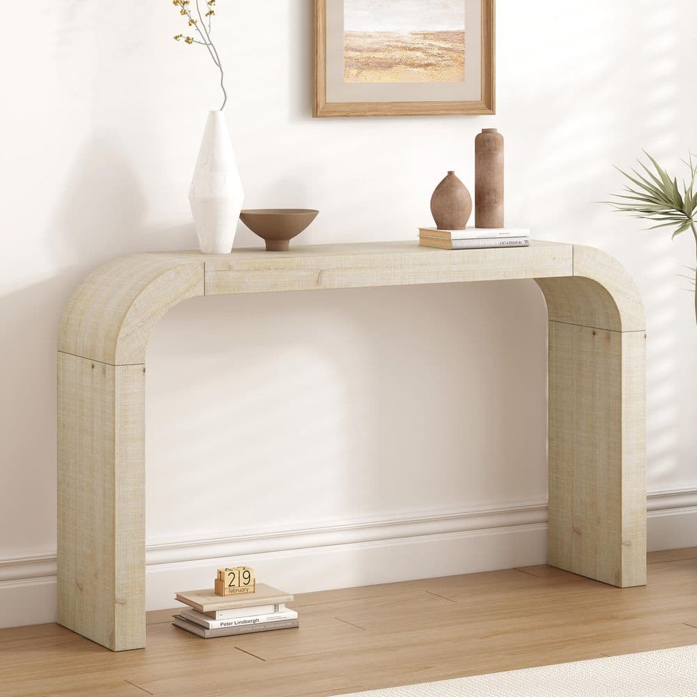 Harper & Bright Designs 52 in. Natural Color Rectangle Wood Console ...