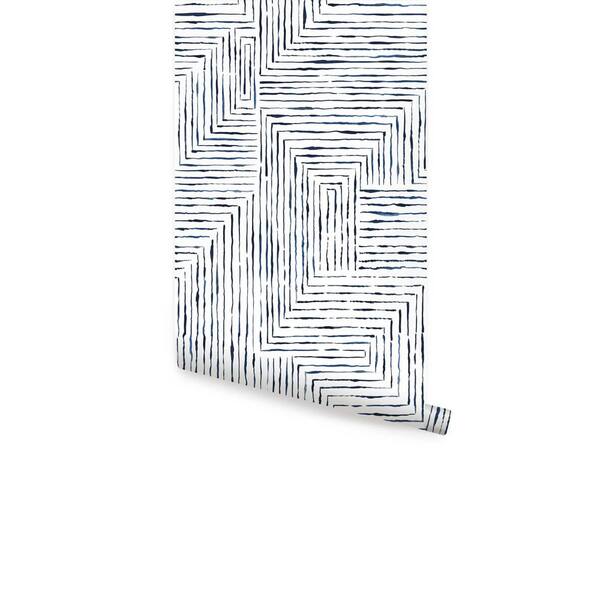 Geometric Watercolor Indigo Lines Peel and Stick Vinyl Wallpaper W9247 ...