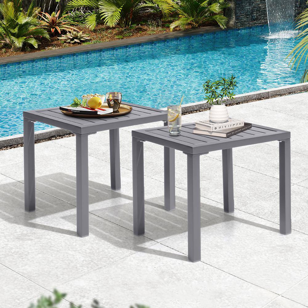 Pellebant Gray Small Rectangular End Table Aluminum Patio Outdoor Side ...