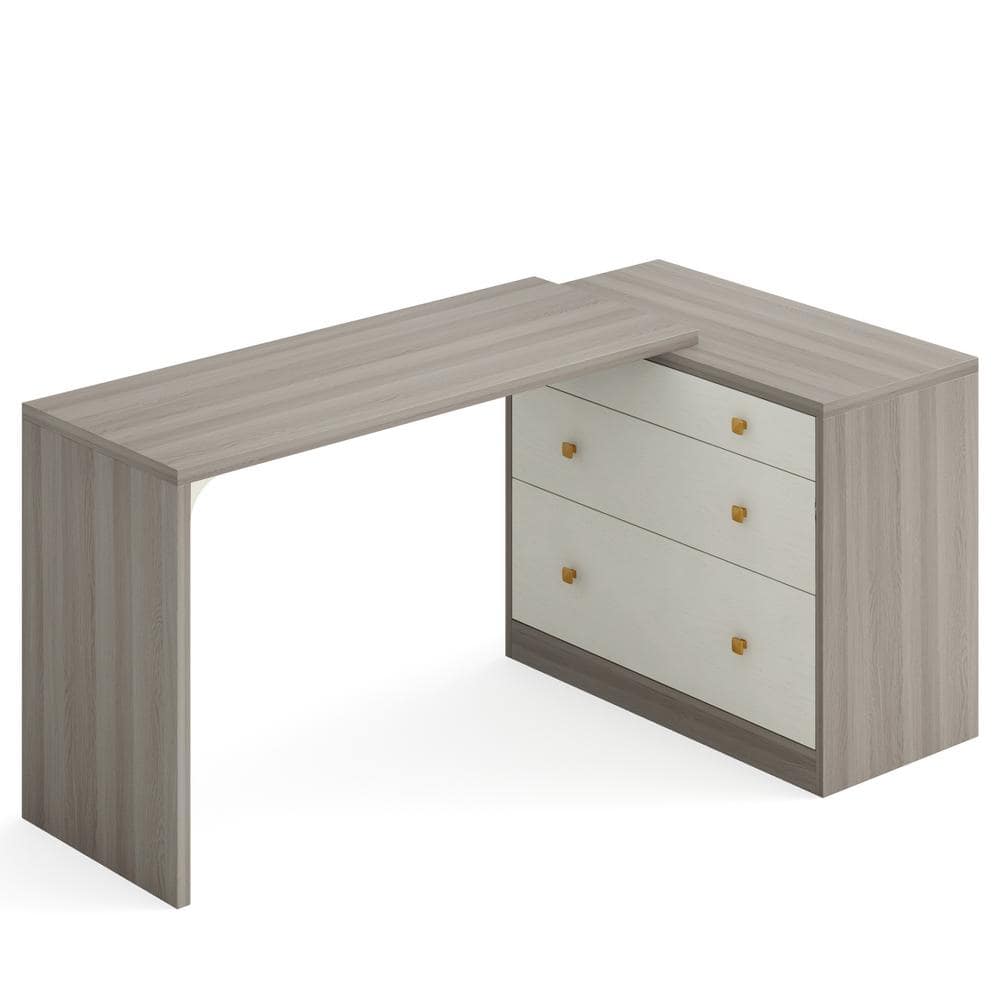 BYBLIGHT Helotes 63 in. Rectangular Gray Wood 3-Drawer Computer Desk ...