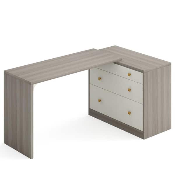 BYBLIGHT Helotes 63 in. Rectangular Gray Wood 3-Drawer Computer Desk ...