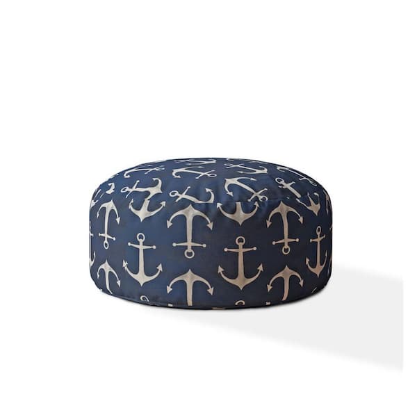 HomeRoots Charlie Blue And Grey Twill Round Pouf Cover Only 2000518386 ...