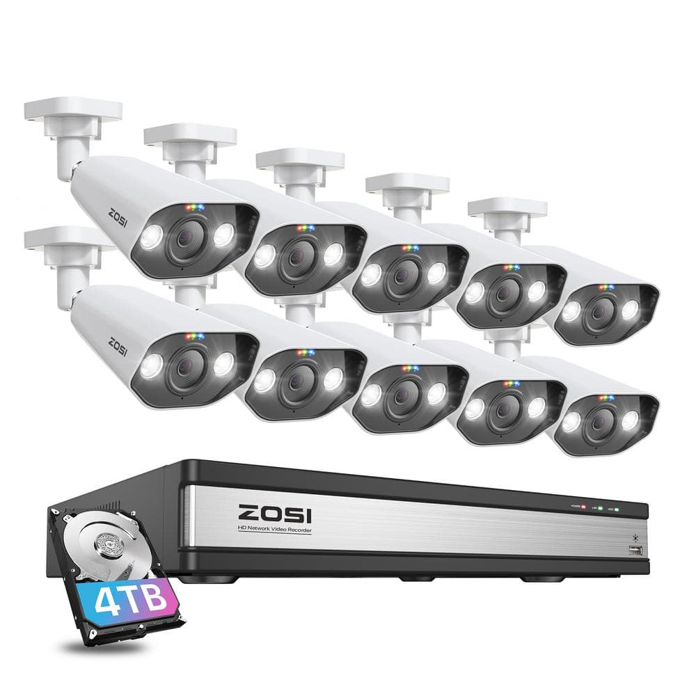 ZOSI 4K 16-Channel 5MP 4TB PoE NVR Security Camera System with 10 Wired ...