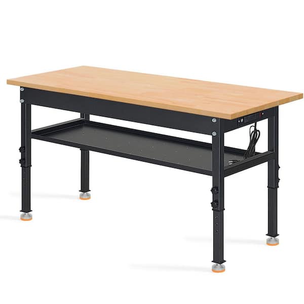 Thanaddo 48 in. W x 23 in. D Heavy-Duty Adjustable Hardwood Workbench ...