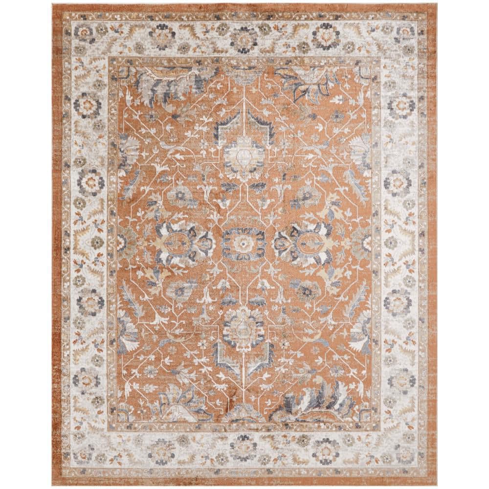 Nourison Astra Machine Washable Rust Ivory 9 ft. x 12 ft. Medallion ...