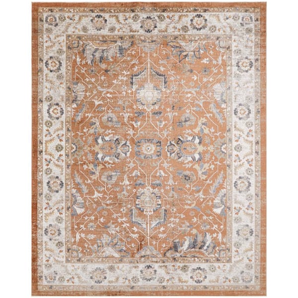 Nourison Astra Machine Washable Rust Ivory 9 ft. x 12 ft. Medallion ...