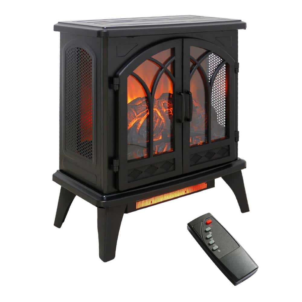 Mondawe 24 in. 400 sq. ft. 3D Flame Electric Stove in Black with Remote ...